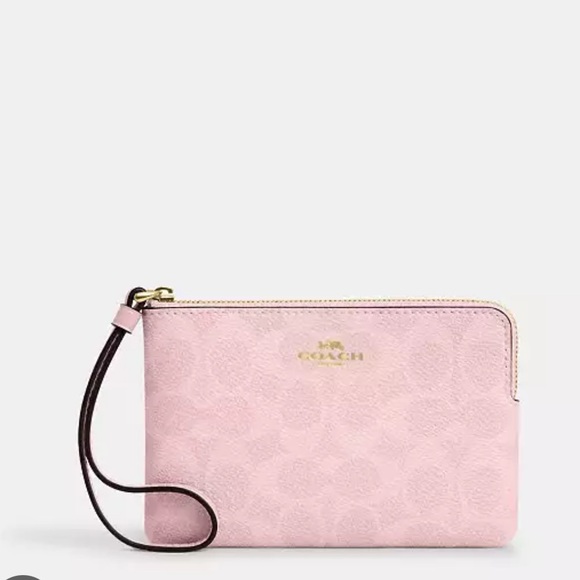 Coach | Bags | Coach Corner Zip Wristlet In Signature Canvas Powder ...